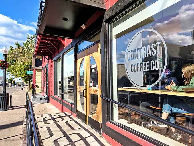 Contrast Coffee serves up conversation and community alongside expertly crafted espresso in their window-lined corner spot.
