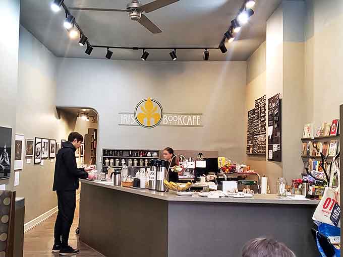 The counter serves as command central for literary refreshment &ndash; where coffee dreams and reading recommendations come together in perfect harmony.