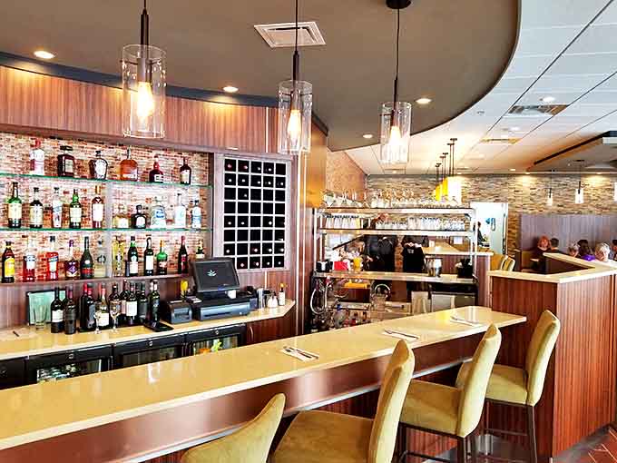 The bar area where coffee flows freely and the pastry case tempts you from across the room.