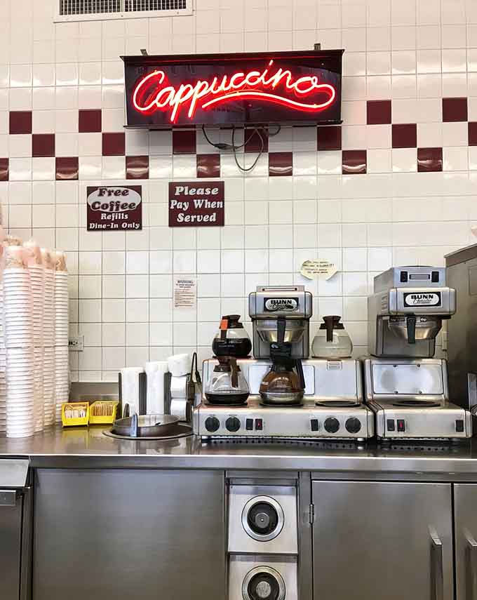 Fresh coffee flows freely at this station, because County Donuts understands that caffeine and sugar are the breakfast of champions everywhere.