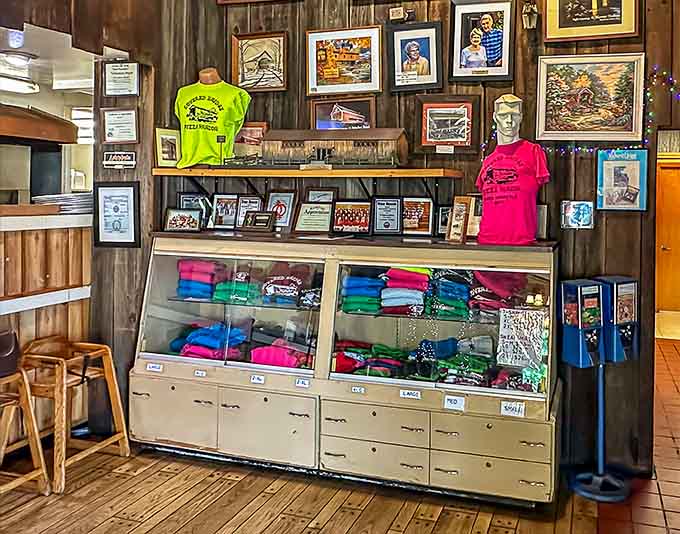 Merchandise proves people love this place enough to wear it on their chests, turning customers into walking billboards for great spaghetti.