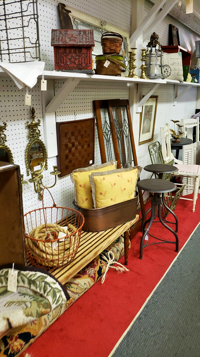 Decor: A perfectly staged vignette where yellow pillows brighten vintage furniture &ndash; like a movie set waiting for characters from different decades to arrive.