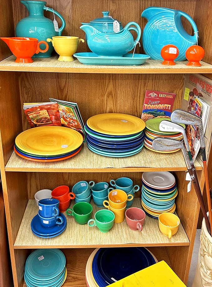 Fiestaware in rainbow hues brings mid-century cheer to any table. These dishes turned everyday meals into celebrations for generations.