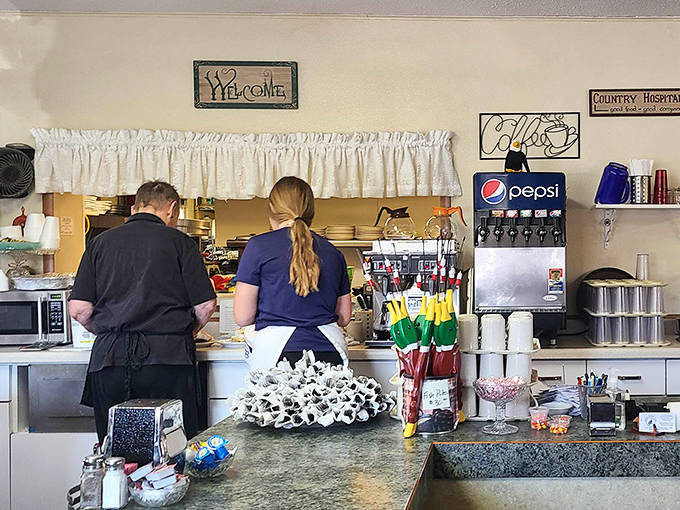 Behind the counter, everything has its place &ndash; from neatly stacked coffee mugs to the Pepsi fountain that's been quenching thirsts for decades.