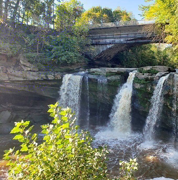 East Falls demonstrates nature's perfect timing – water that's spent millions of years underground suddenly decides it's in a tremendous hurry.