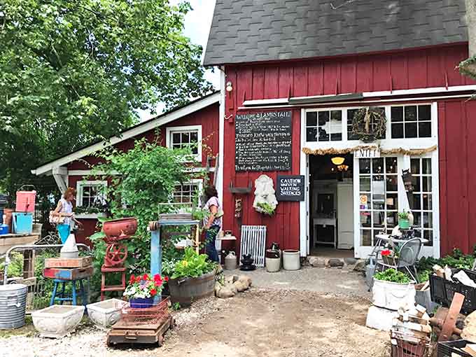 The full barn view reveals why this place has become a destination for antique lovers and Instagram photographers alike.