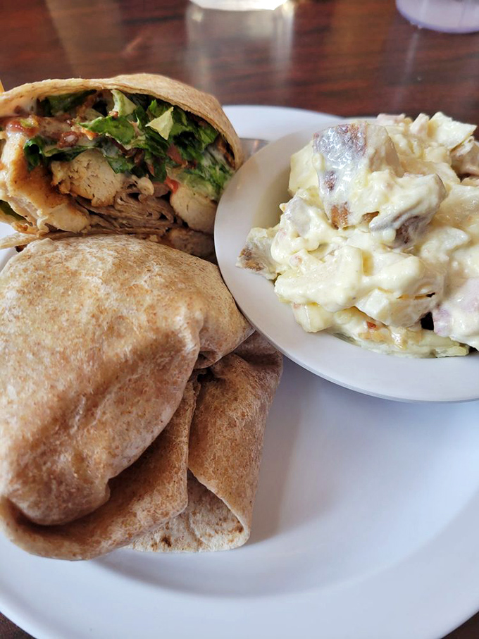 The chicken wrap bundles all good things in a tidy package, proving that sometimes the best treasures don't need a vault at all.