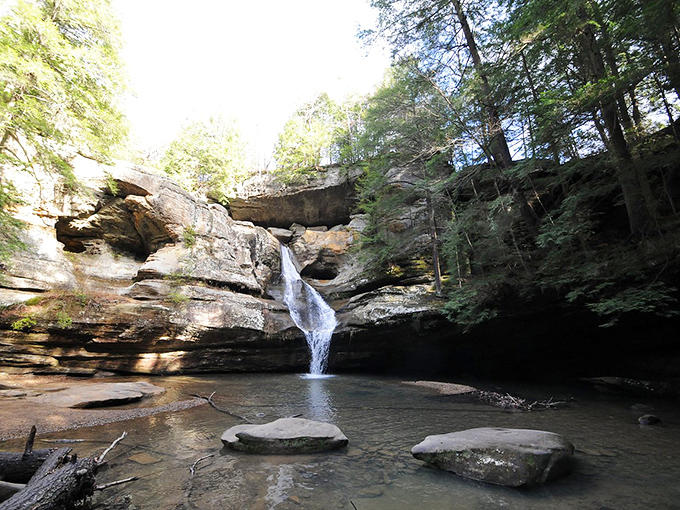 A moment of serenity captured &ndash; where water's journey pauses briefly before continuing its ancient dance with gravity.