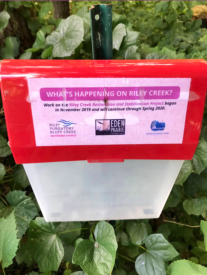 Educational materials about the Riley Creek Restoration Project highlight ongoing conservation efforts throughout the preserve.