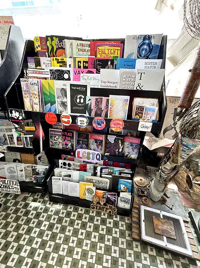 The LGBTQ+ section creates space for voices rarely centered in mainstream publishing, colorful spines promising stories that illuminate diverse experiences.