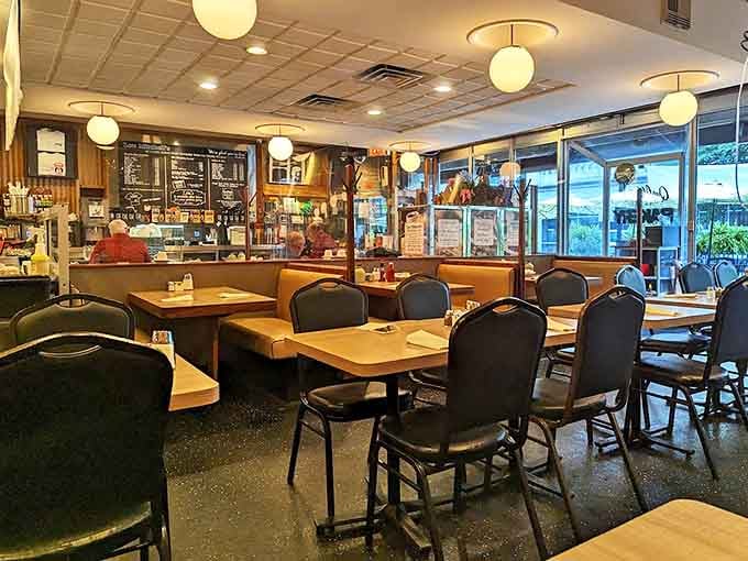Cozy booths and warm lighting create the perfect backdrop for the serious business of breakfast enjoyment.