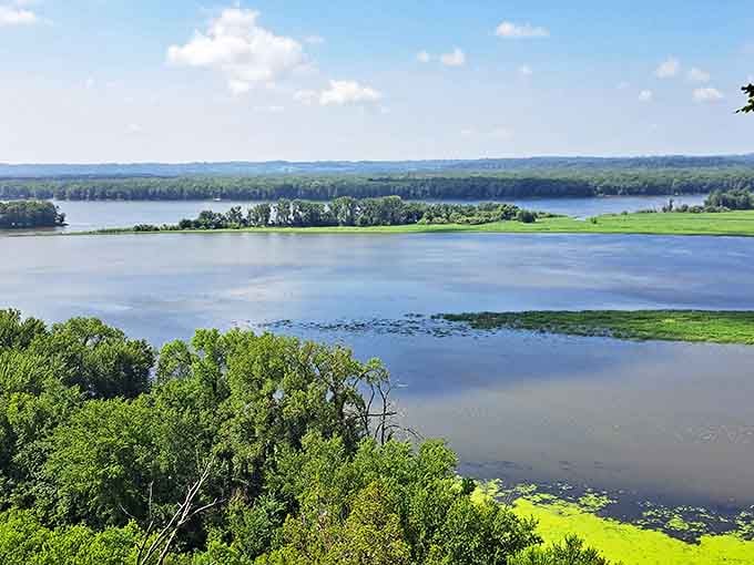 The river valley stretches to the horizon, reminding visitors they're just temporary guests in an ancient landscape.