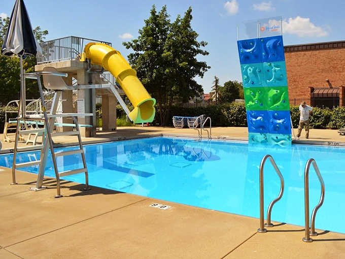 Decision time at the main pool: Take the plunge down the yellow slide or challenge yourself on the climbing wall?