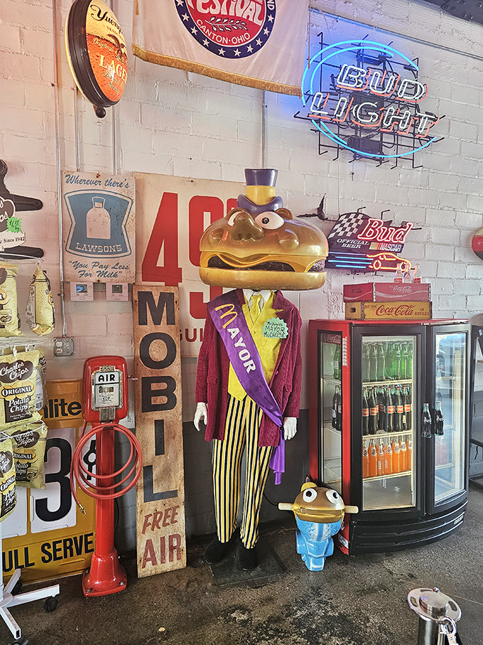 Mayor McCheese stands guard in his regal purple sash – a fiberglass reminder of fast food's golden age when mascots were kings.