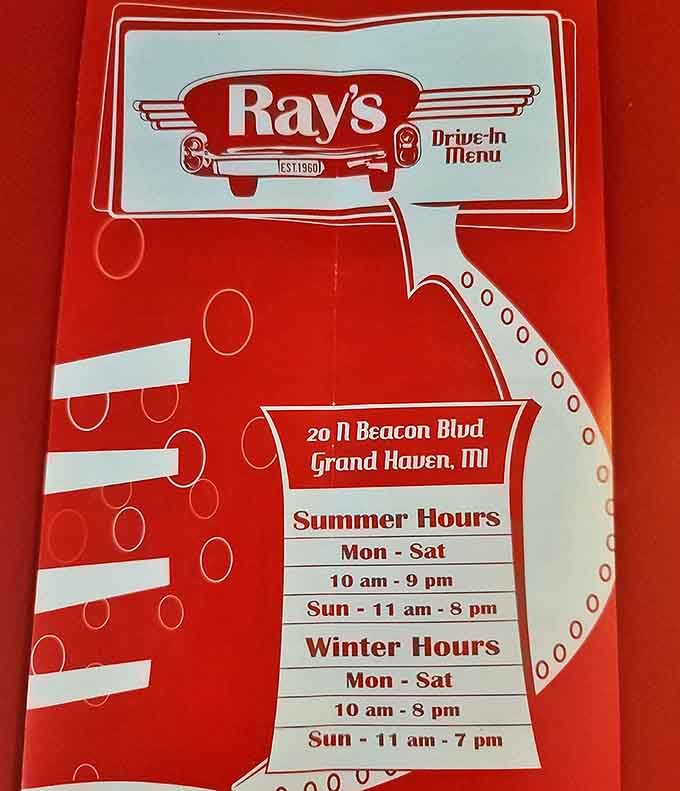 The roadmap to satisfaction &ndash; Ray's menu cover promises a journey through American classics with no passport required.