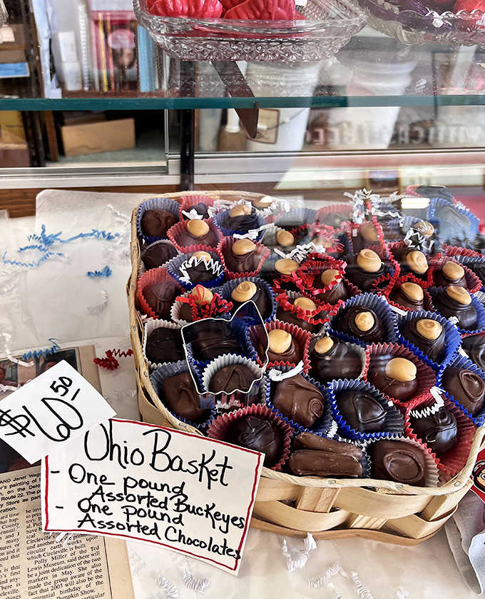 The "Ohio Basket" features the state's unofficial candy ambassador &ndash; the Buckeye &ndash; nestled among assorted chocolates like celebrities at an extremely delicious gala.