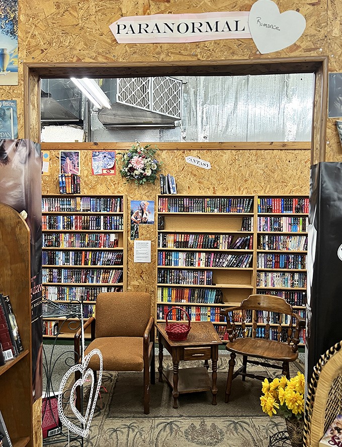 The Paranormal Romance section, where comfortable chairs invite you to dip your toes into supernatural love affairs without judgment.
