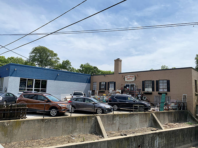 The parking area view shows this isn't some massive warehouse, just a perfectly packed treasure trove with easy access.