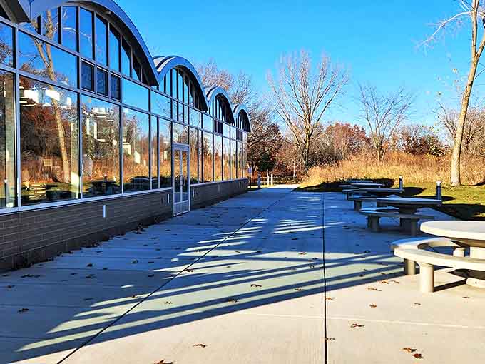 Modern architecture meets natural beauty at the visitor center, where floor-to-ceiling windows frame nature's ever-changing artwork.