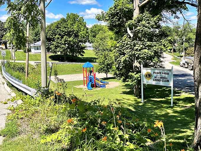 Percy Park provides a peaceful green space where community gatherings happen beneath the watchful eyes of towering shade trees.