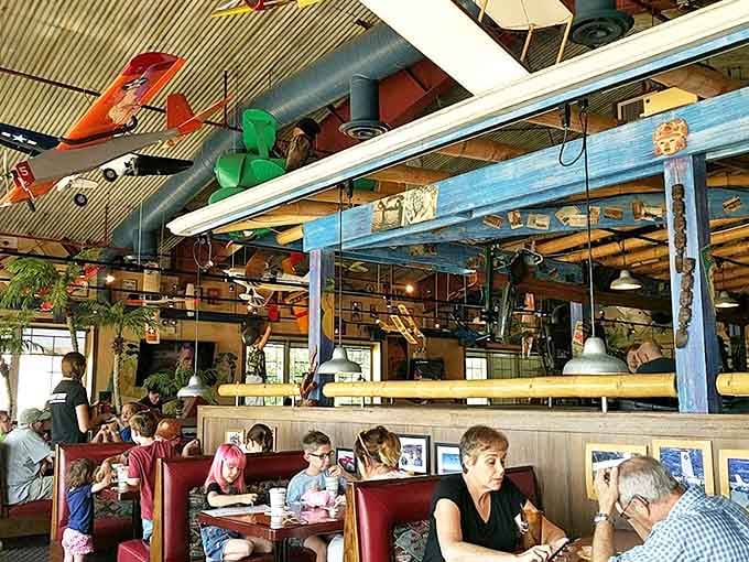 Families and friends gather beneath the aerial display, creating memories that will have them plotting return flights to Pilot Pete's.