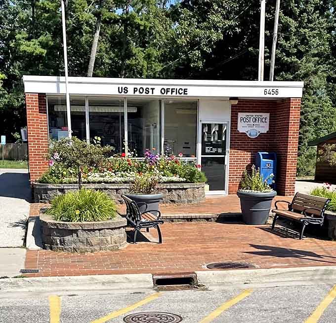 Even Glen Arbor's post office embraces small-town charm with flower beds that would make your garden envious.