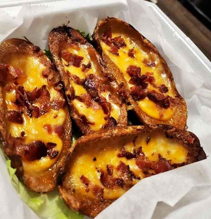 These potato skins aren't just appetizers &ndash; they're the pace car of your meal, leading the way with crispy exteriors, fluffy interiors, and bacon that deserves its own fan club.