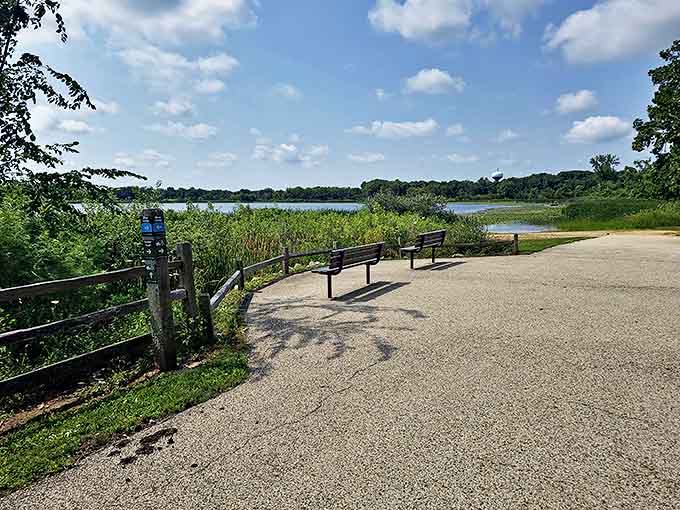 Resting bench: These lakeside seats aren't just benches &ndash; they're front-row tickets to nature's greatest show, no reservation required.