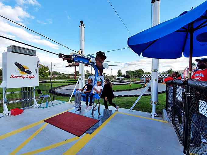 Zip through the Michigan sky on this seated zip line that offers both thrills and spectacular aerial views.