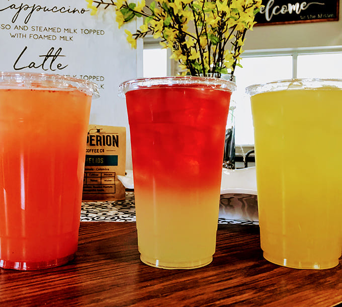 These colorful lemonades in strawberry, raspberry hibiscus, and pineapple flavors look like liquid sunshine, perfect for pretending it's summer even when it's not.