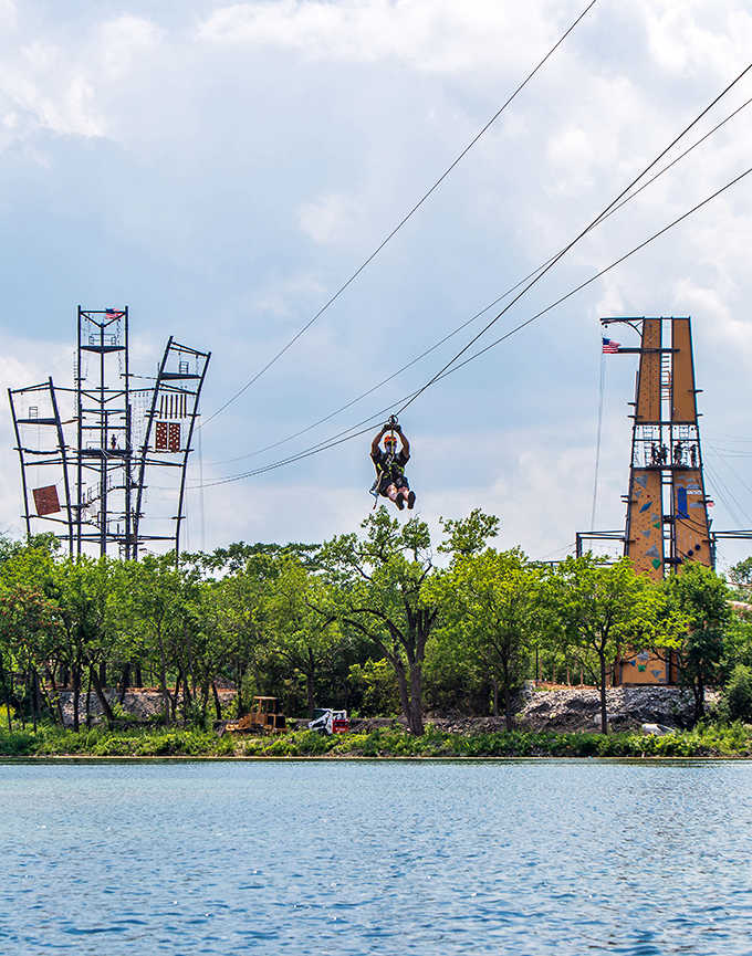 That split-second between letting go and flying – where time suspends along with your body over the quarry waters.