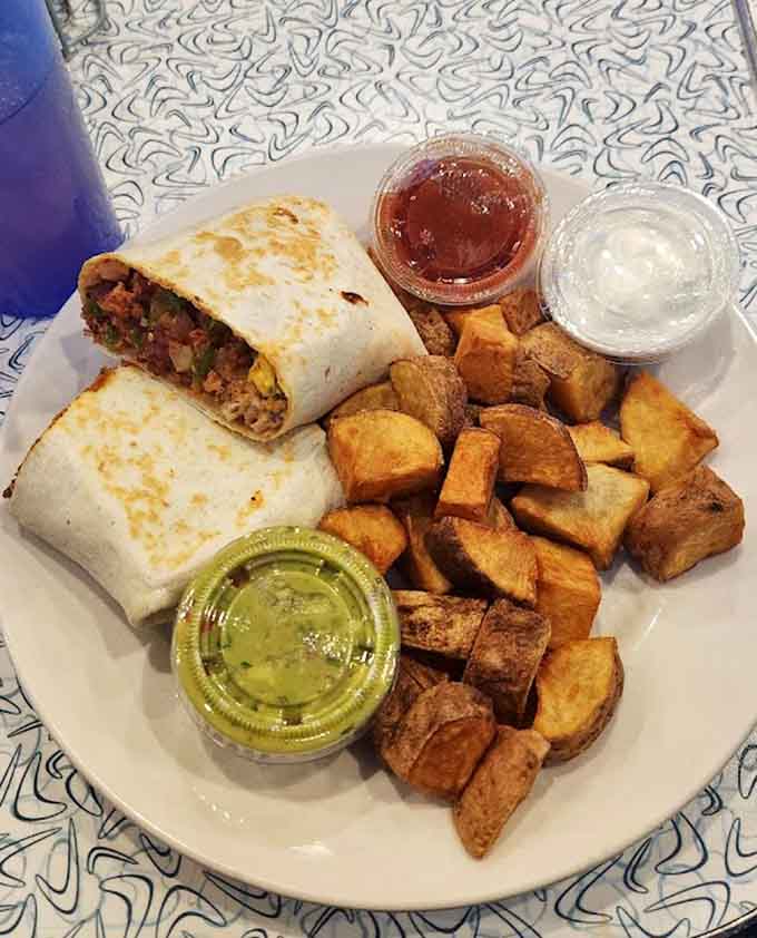 Breakfast burritos stuffed with eggs and potatoes make portable morning fuel that actually tastes good too.