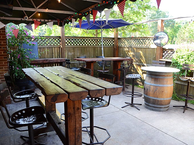 The outdoor patio combines rustic charm with fresh air dining, perfect for those Minnesota days worth savoring outdoors.