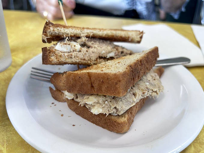 A tuna sandwich that respects the classics &ndash; no fancy additions, just the perfect balance of creamy and crunchy.
