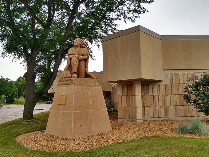 The Winter Warrior statue offers another perspective on public art, honoring the Native American heritage that forms part of Mankato's rich history.