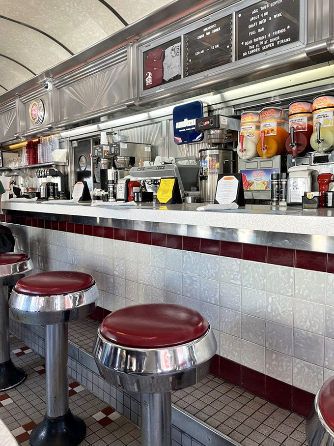 The counter seating offers front-row views of short-order magic happening in the kitchen &ndash; and those red vinyl stools are surprisingly comfortable.