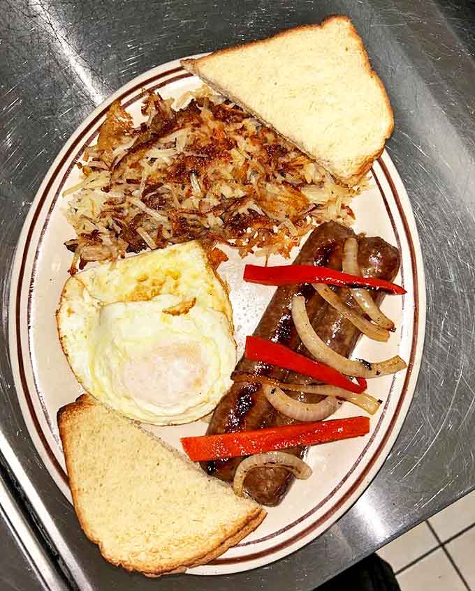 A classic breakfast plate that hits all the right notes. That perfectly cooked egg is the sunrise of breakfast plates.