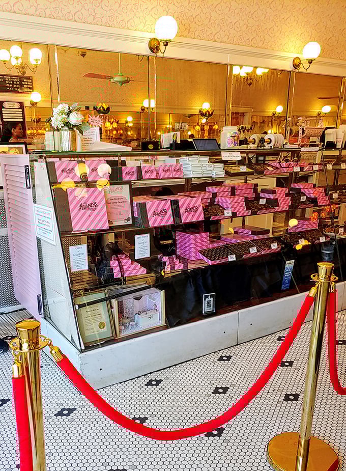 Pink boxes stacked with precision &ndash; each one containing handcrafted chocolates that have been Cincinnati's go-to gift for generations of sweet-tooths.