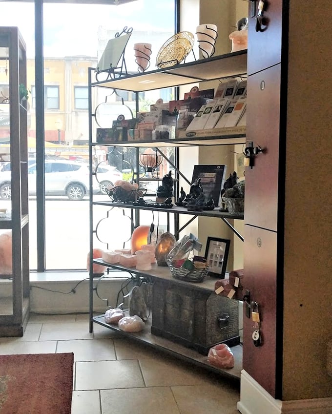 Retail displays of wellness products: A wellness wonderland where every shelf offers something to make your home healthier. Temptation in crystal form!