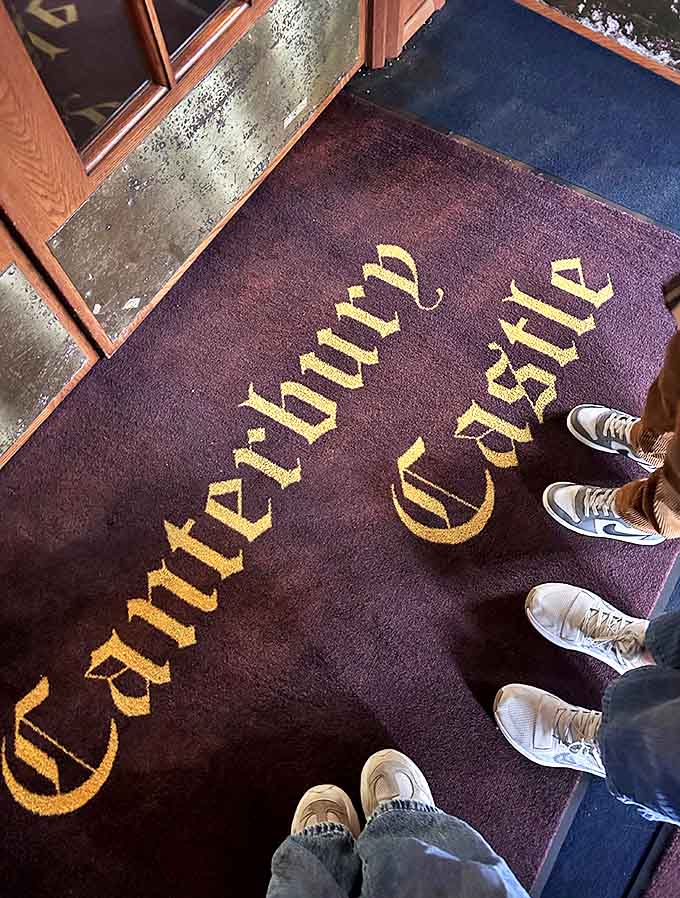 Even the welcome mat announces your arrival to a special place, with "Canterbury Castle" emblazoned in gold against rich burgundy.