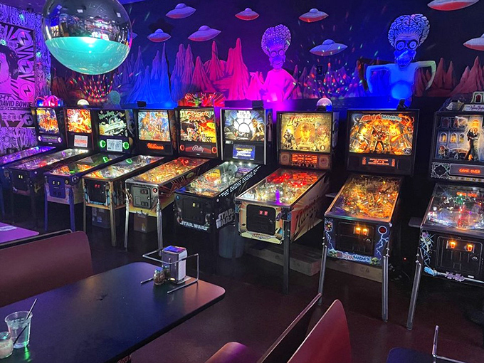 The entertainment zone beckons with row after row of perfectly maintained machines &ndash; each one a unique adventure waiting behind a glass ball launcher.