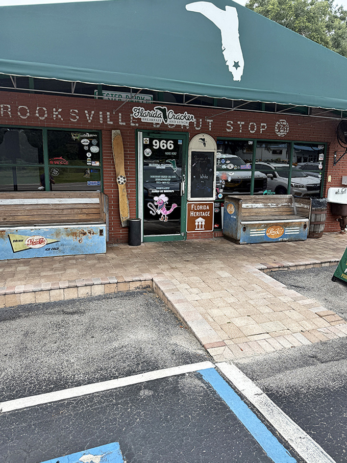 The Brooksville storefront welcomes hungry visitors with vintage charm and the promise of Southern hospitality waiting just beyond the threshold.