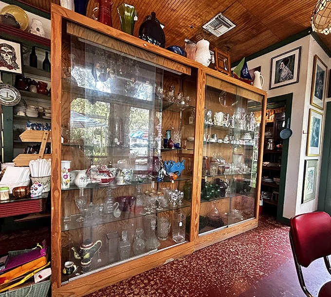 Sunlight dances through this impressive collection of vintage glassware &ndash; each piece catching the light differently, creating a symphony of sparkles.