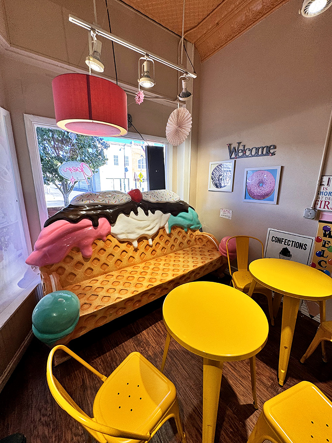 The ice cream cone bench isn't just seating &ndash; it's an Instagram moment waiting to happen and the perfect throne for dessert royalty.