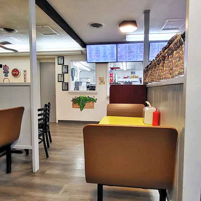 Another angle of this delightfully nostalgic space that feels like stepping into a 1950s time capsule of happiness.