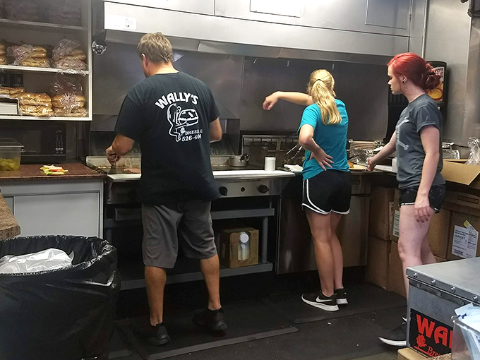 Behind the scenes where the magic happens &ndash; Wally's crew turning simple ingredients into legendary meals.