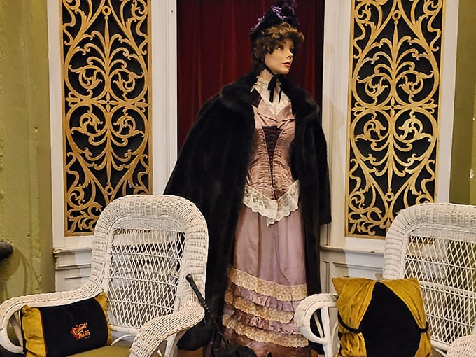This mannequin dressed in period costume reminds us that fashion was once an elaborate production, making our current sweatpants culture seem almost lazy.
