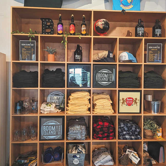Can't decide which Boom Island memory to take home? Their merchandise wall offers wearable souvenirs for every style.