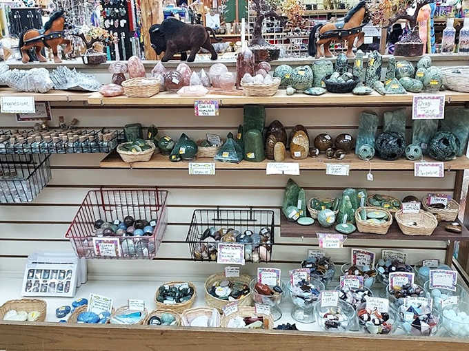 The crystal and mineral section glitters with geological wonders &ndash; from amethyst clusters to polished stones that beckon collectors and casual browsers alike.