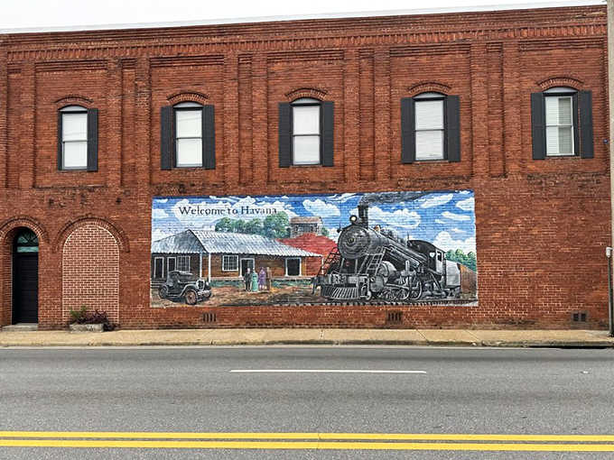 This vibrant mural celebrates Havana's railroad heritage, painting history in colors that bring the past vividly into the present.